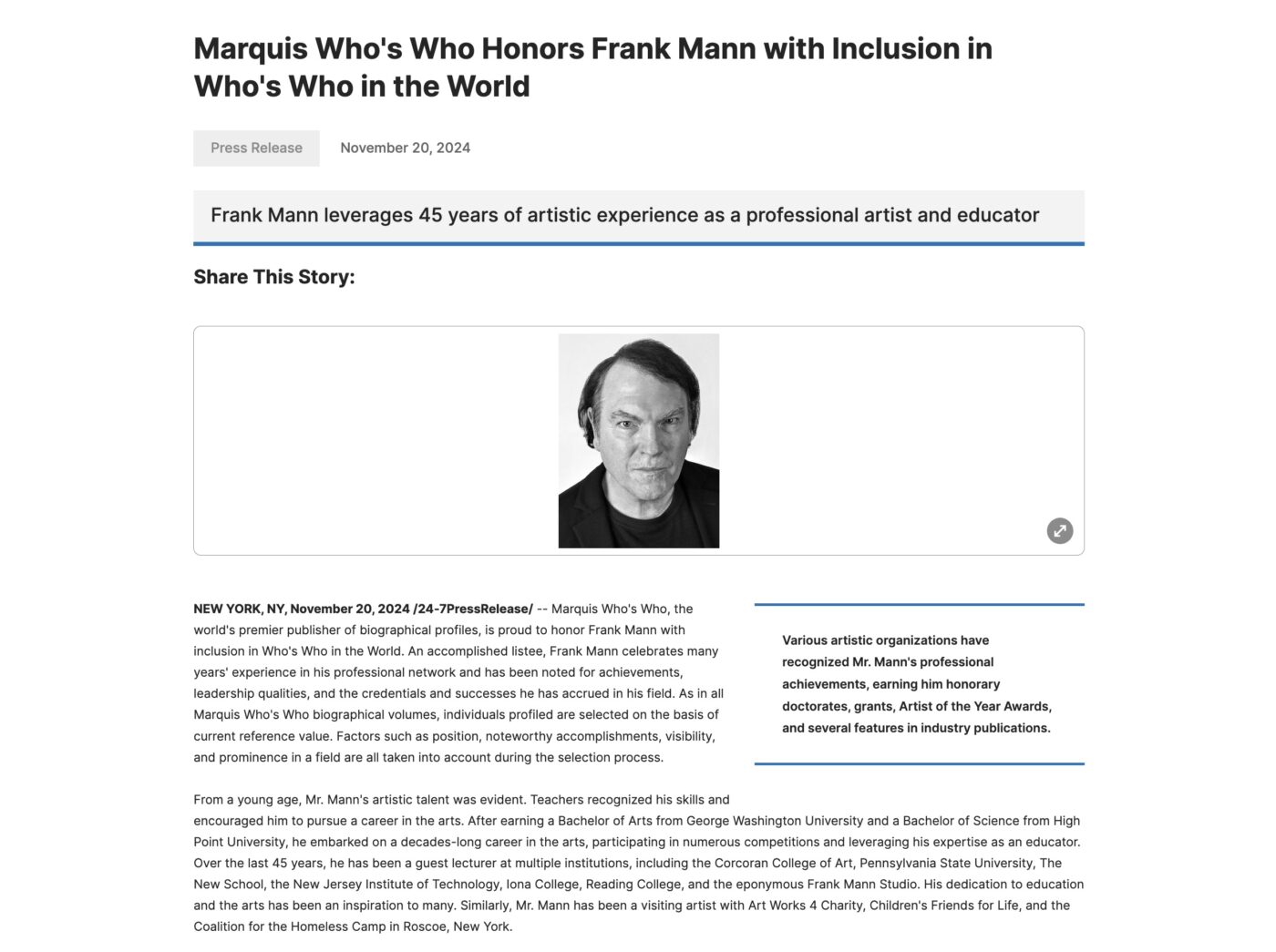 Frank Mann - Marquis Who's Who Spotlight