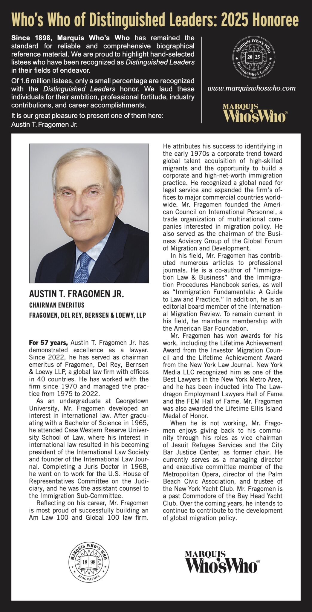 Austin Fragomen - Marquis Who's Who Spotlight