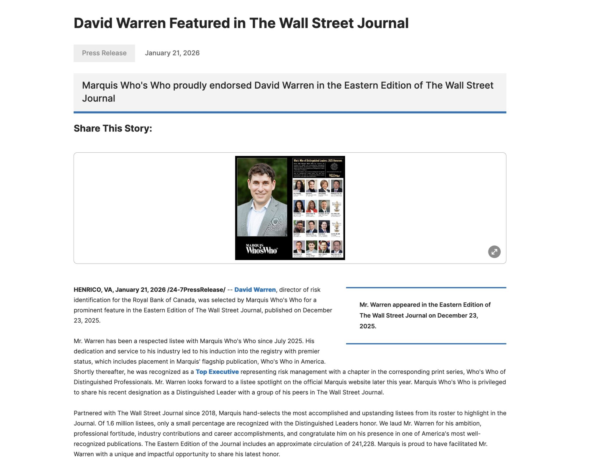 David Warren - Marquis Who's Who Spotlight